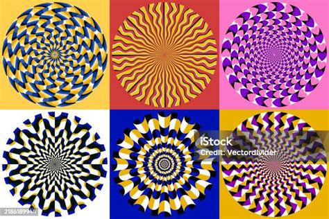 다양한 줄무늬와 모양의 원형 패턴 세트입니다 움직이는 착시 현상이 있는 다채로운 원 배경 디자인을 위한 벡터 템플릿 0명에 대한 스톡 벡터 아트 및 기타 이미지 Istock