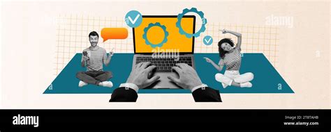 Creative Collage Of Mini Black White Colors People Use Smart Phone Dialogue Bubble Point Finger