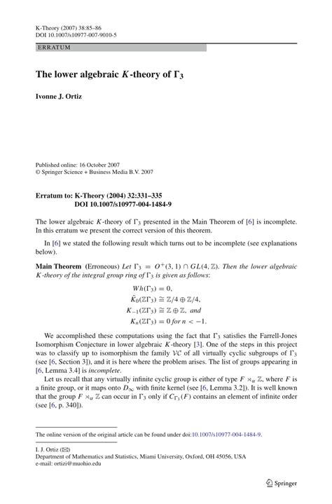 Pdf The Lower Algebraic K Theory Of Γ3