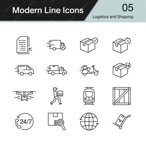 물류 및 배송 아이콘 현대적인 라인 디자인 세트 5 프리미엄 벡터