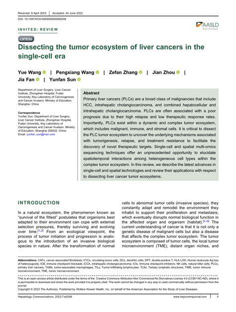 Pdf Dissecting The Tumor Ecosystem Of Liver Cancers In The Single Cell Era