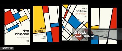 현대의 커버 세트 몬드리안포스트모던에서 영감을 받은 포스터 신가소주의 바우하우스 웹 배경 포스터 아트 디자인 잡지 프론트 페이지 하이테크 프린트 커버 아트 워크에 유용합니다