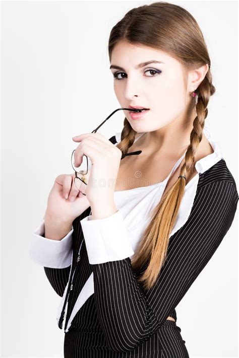 Secretary Portrait Of Beautiful Brunette Business Lady Wearing In