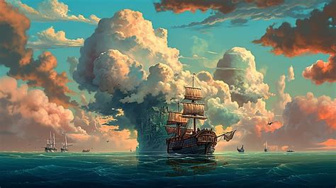 파도가 있는 바다와 구름의 그림 구름과 격리된 바다의 3d 그림 여행 및 휴가 배경 파도타기 배경 일러스트 및 사진 무료 다운로드 Pngtree