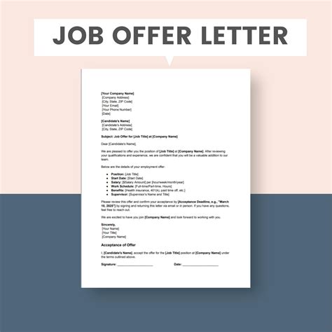 Job Offer Letter Template Editable Word Pdf Professional Employment