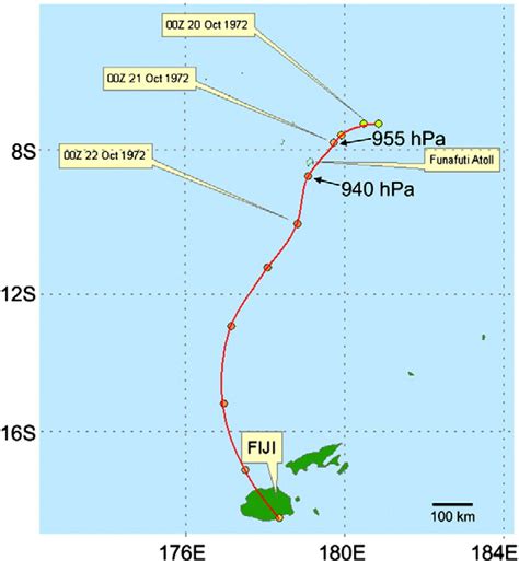 Diagram Showing The Movement Of Tropical Cyclone Bebe In October 1972