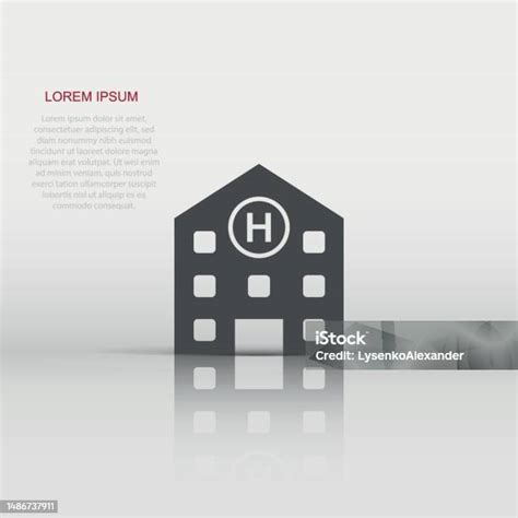 플랫 스타일의 벡터 병원 건물 아이콘입니다 의무실 진료소 표지판 그림 그림 건강 사업 개념입니다 건강관리와 의술에 대한 스톡