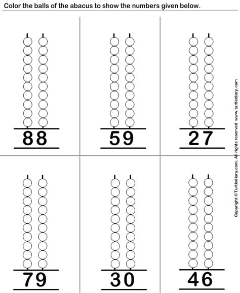 Color The Balls To Show The Number On Abacus Turtle Diary Worksheet