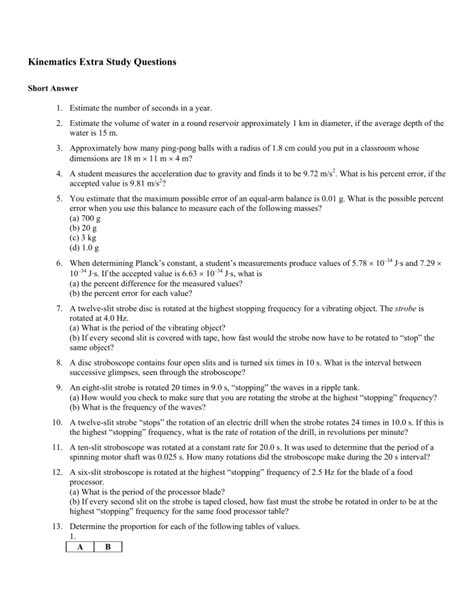 Kinematics Study Questions Practice Problems And Solutions