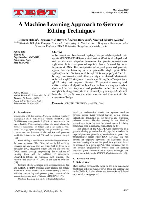 Pdf A Machine Learning Approach To Genome Editing Techniques