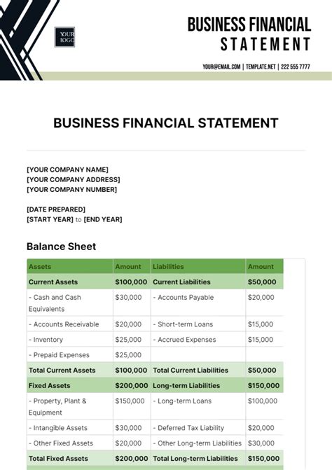 Business Financial Statement Template Edit Online And Download Example