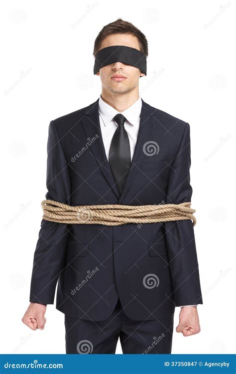 Homme D Affaires Band Les Yeux Attach Avec La Corde Image Stock Image Du Brun Limite