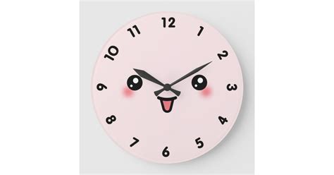 Pink Cute Kawaii Face Large Clock Zazzle