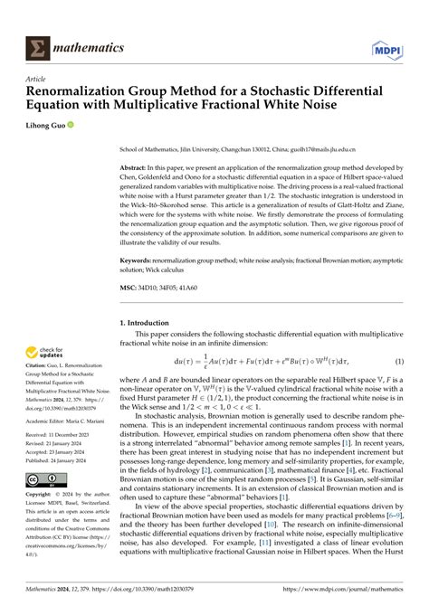 Pdf Renormalization Group Method For A Stochastic Differential Equation With Multiplicative