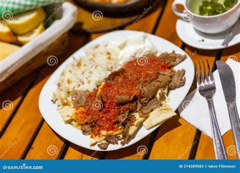 Turkish Dish Iskender Kebab Stock Image Image Of Tomato Location