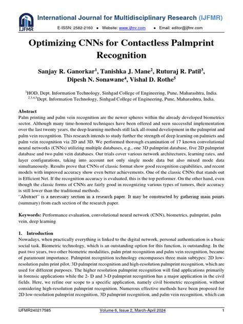 Optimizing Cnns For Contactless Palmprint Recognition Pdf Deep Learning Artificial Neural
