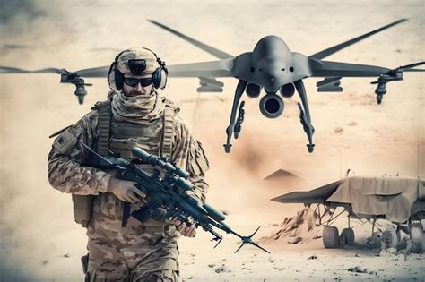 Premium Ai Image Soldiers Are Using Drone For Scouting During Military Operation In The Desert