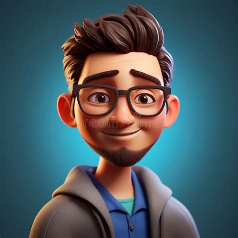 Realistic 3d Cartoon Character Xu Glasses Brown Hair And Beard