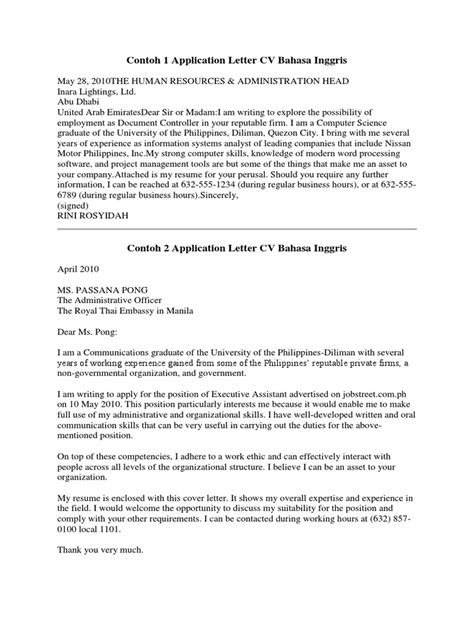 Contoh 1 Application Letter Cv Bahasa Inggris Pdf Résumé Engineering