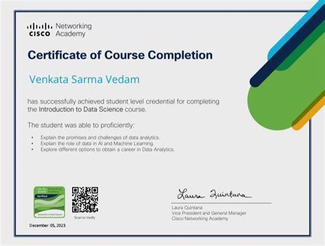 Datascience Cybersecurity Certifications Cisco Professionaldevelopment Venkata Sarma Vedam