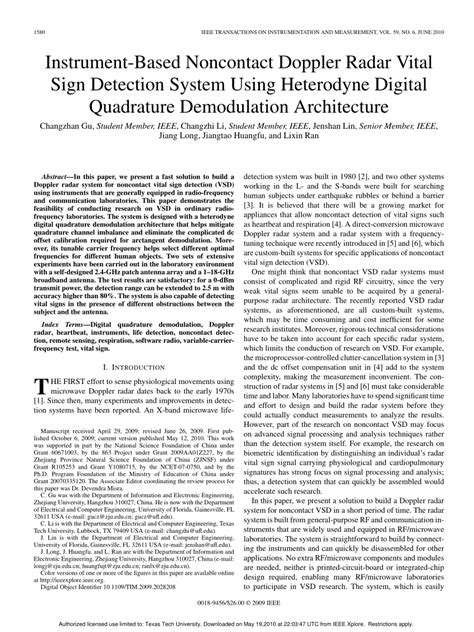 Pdf Instrument Based Noncontact Doppler Radar Vital Sign Detection System Using Heterodyne
