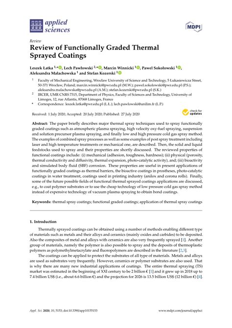 Pdf Review Of Functionally Graded Thermal Sprayed Coatings