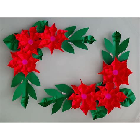 ดอกไม้กระดาษ ดอกไม้ประดิษฐ์ ตกแต่งบอร์ด ตกแต่งห้องเรียน ดอกคริสต์มาส ช่อสีแดง ขนาด 4 5x4 5 นิ้ว