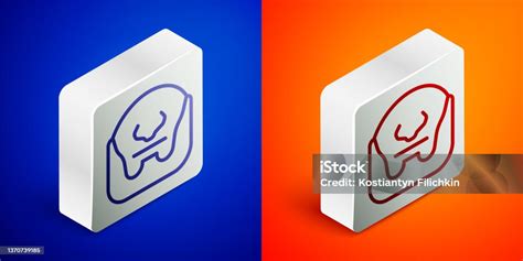 파란색과 주황색 배경에 격리 된 등색 라인 콧수염과 수염 아이콘 이발소 기호 얼굴 머리 스타일 실버 스퀘어 버튼 벡터 가공의 인물에 대한 스톡 벡터 아트 및 기타 이미지