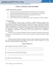 LP 6 Unit 6 Meteorology Pdf 6 Meteorology UNIT 6 CLIMATE AND WEATHER 6 0 Intended Learning