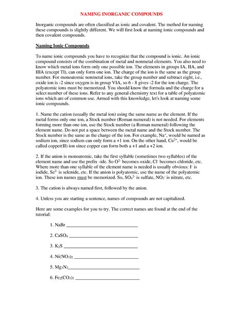 Naming Inorganic Compounds NAMING INORGANIC COMPOUNDS Inorganic Compounds Are Often Classified
