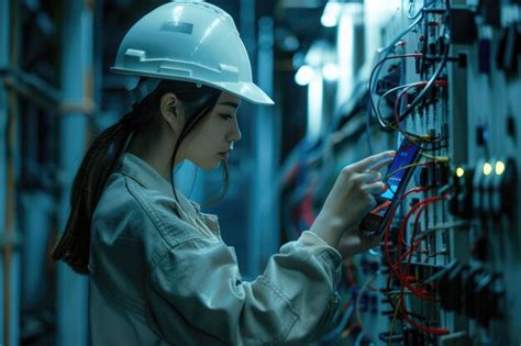 Premium Photo Side View Of Female Engineer Programming Fuse Box
