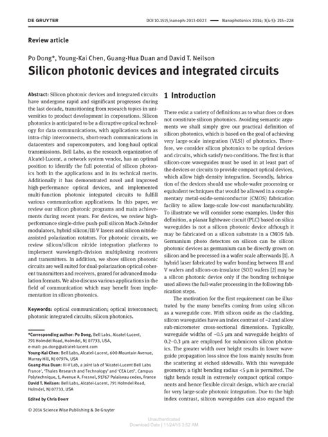 Pdf Silicon Photonic Devices And Integrated Circuits