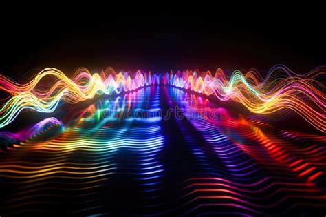 Colorful Equalizer Wave Glitter Sparkle Defocused Rays Lights Bokeh Abstract Black Background
