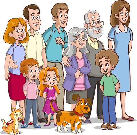 Ilustración Vectorial De Una Gran Familia Feliz Personajes De Pie