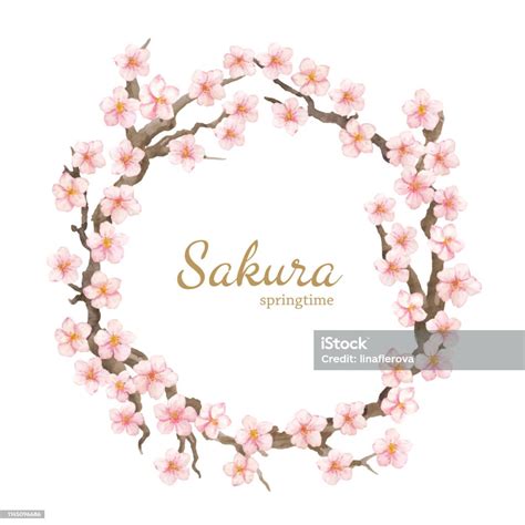 벡터 손으로 사쿠라 꽃과 가지 카드를 그린 흰색 배경에 고립 수채화 그림입니다 벚꽃에 대한 스톡 벡터 아트 및 기타 이미지