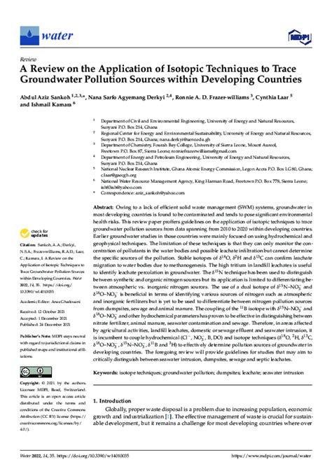Pdf A Review On The Application Of Isotopic Techniques To Trace Groundwater Pollution Sources