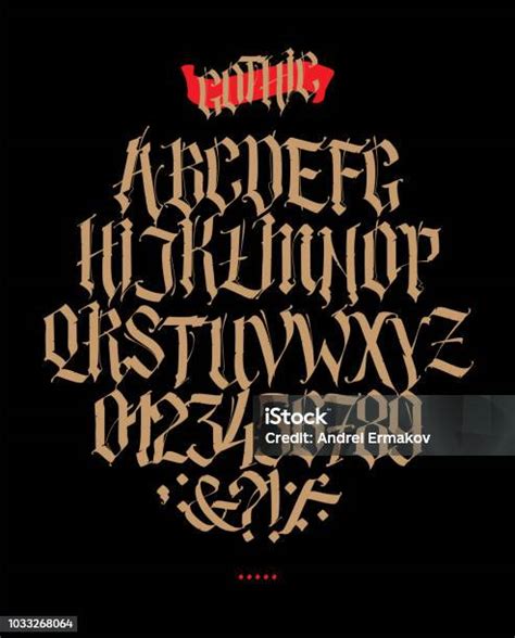 고딕에서 알파벳 전체입니다 벡터입니다 편지 그리고 검은 배경에 기호입니다 서 예 고 글자입니다 중세 라틴 편지입니다 개별