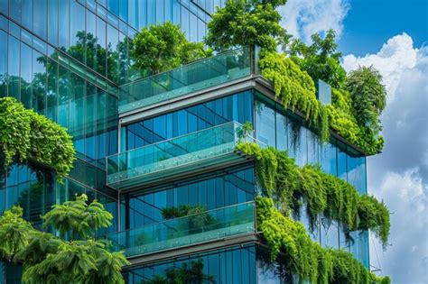 Modern Glass Building Surrounded By Lush Greenery Business Architecture With Eco Friendly Design