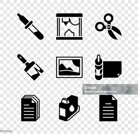 파이펫 3d 프린터 가위 파일 문서 프린터 잉크 카트리지 페인트 브러시 및 그림 가로 아이콘을 설정합니다 벡터 가위에 대한 스톡 벡터 아트 및 기타 이미지 Istock