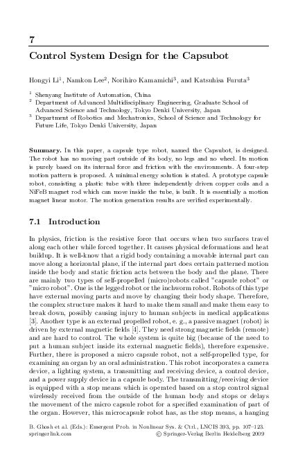 Pdf Control System Design For The Capsubot