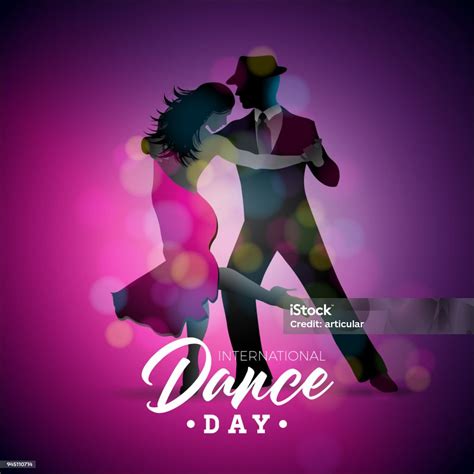 보라색 배경에 몇 춤 탱고 국제 댄스 하루 벡터 일러스트 배너 전단지 초대장 브로셔 포스터 또는 인사말 카드 서식 파일을 디자인 합니다 4월에 대한 스톡 벡터 아트 및 기타