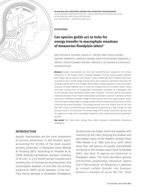 Pdf Can Species Guilds Act As Hubs For Energy Transfer In Macrophyte Meadows Of Amazonian