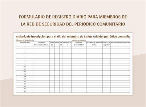 Plantillas Formulario De Registro Diario Para Hojas De Cálculo De