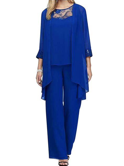 Womens 3 Pieces Chiffon Outfit Pant Suits Set For Formal Wedding
