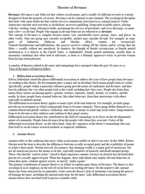 Theories Of Deviance Pdf Deviance Sociology Criminal Justice
