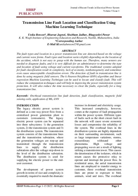 Pdf Transmission Line Fault Location And Classification Using Machine Learning Technique
