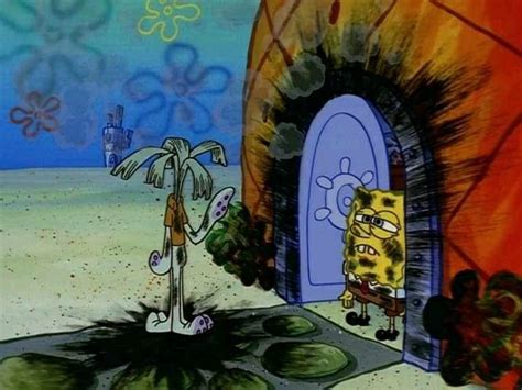 Spongebob In Front Of An Open Door With Another Cartoon Character