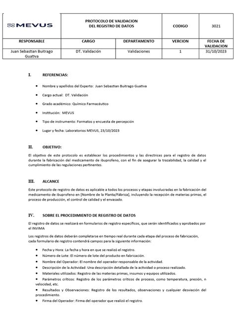 Ficha Protocolo De Validacion De Registro De Datos Pdf