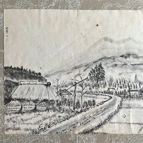 若き蕪村筑波農村風景図下絵墨画有秋小春