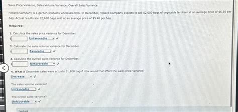 Solved Sales Price Variance Sales Volume Variance Overall